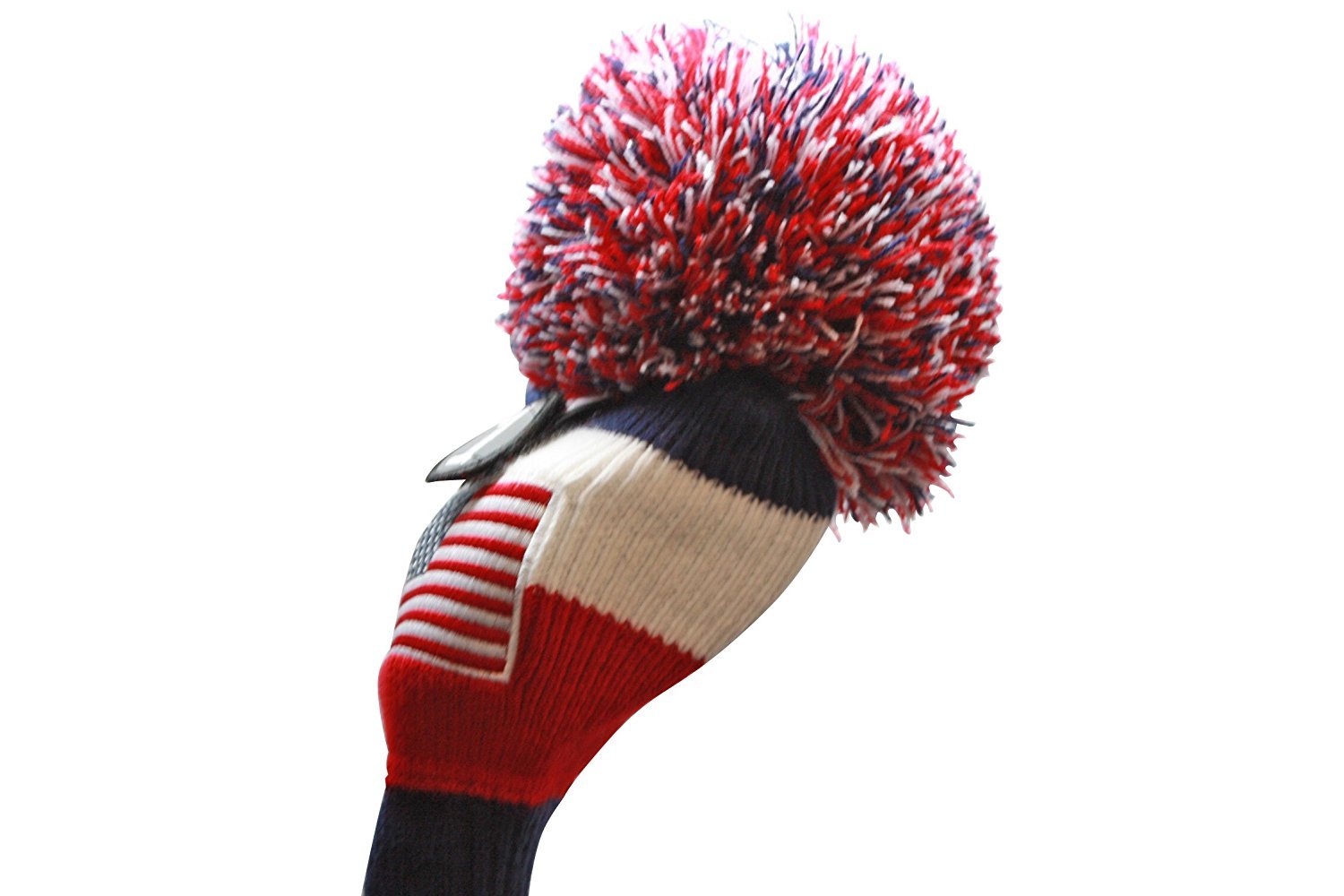 USA Majek Golf Driver 1 3 5 7 9 Fairway Woods Headcovers Pom Pom Knit Limited Edition Vintage Classic Traditional Flag Stars Red White Blue Stripes Retro Head Cover Fits 460cc Drivers and 260cc Woods