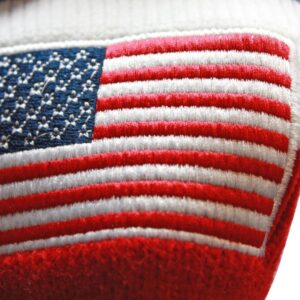 USA Majek Golf Driver 1 3 5 7 9 Fairway Woods Headcovers Pom Pom Knit Limited Edition Vintage Classic Traditional Flag Stars Red White Blue Stripes Retro Head Cover Fits 460cc Drivers and 260cc Woods