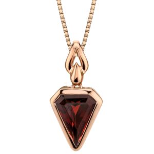 peora garnet pendant for women 14k rose gold, 3.25 carats chevron cut, natural gemstone, with 18 inch rose-tone chain