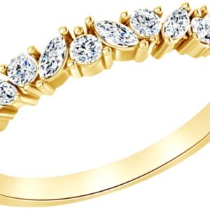 AFFY Marquise & Natural Diamond Engagement Wedding Band Ring in 14K Solid Yellow Gold (0.5 Ct), Size-8