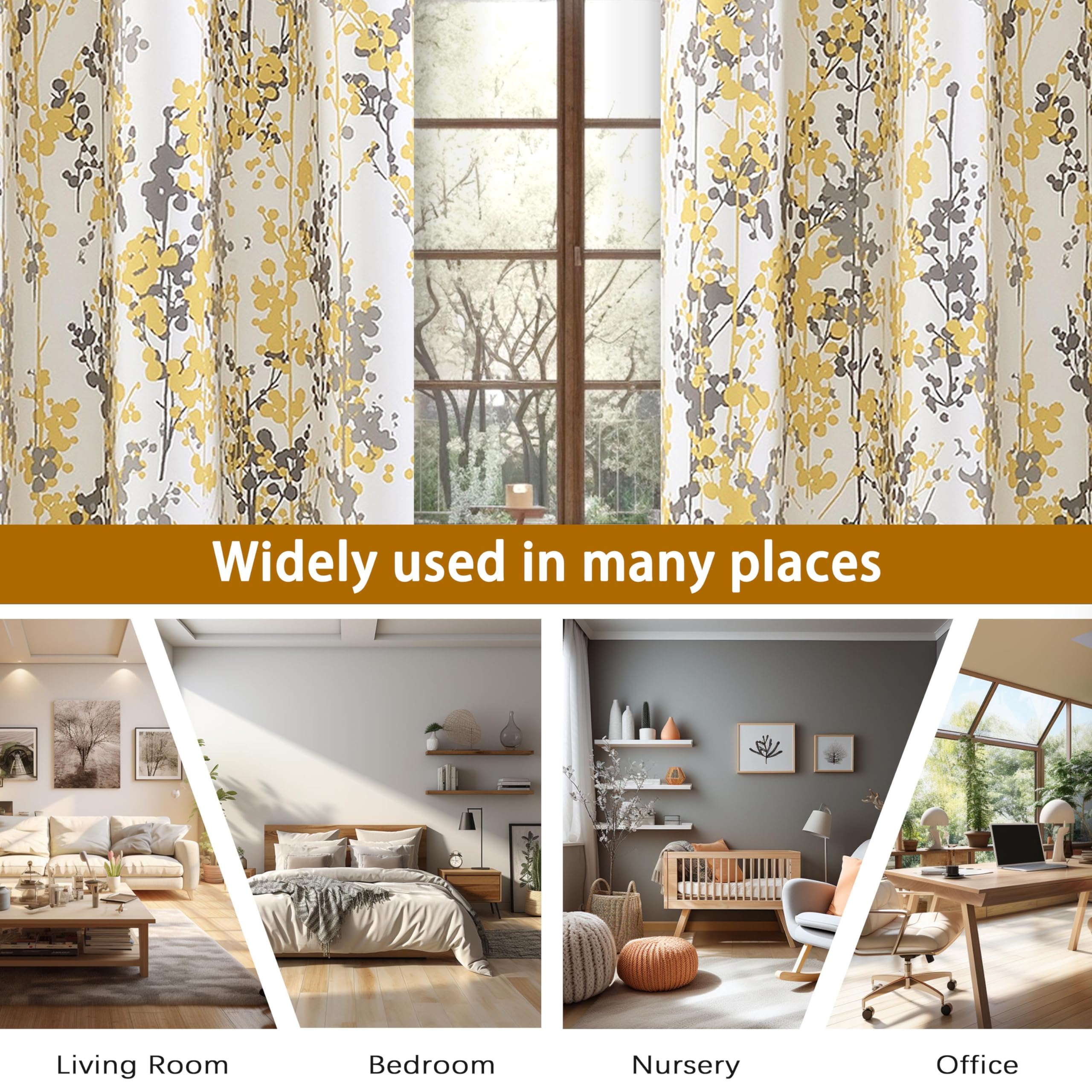 DriftAway Abstract Floral Yellow Curtains for Living Room Bedroom Ink and Ivy 84 Inches Long Botanical Room Darkening Window Drapes Grommet Top 2 Panels