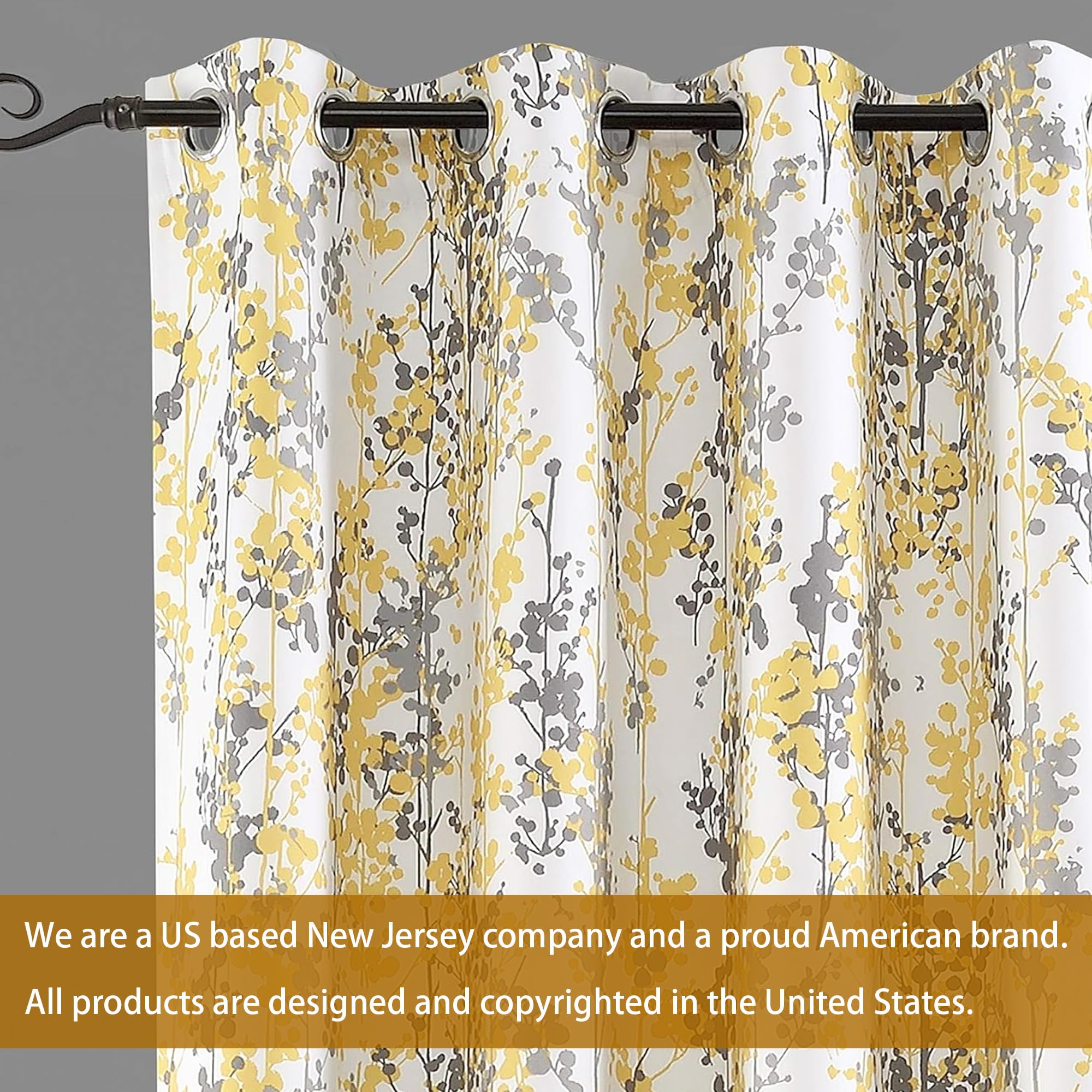 DriftAway Abstract Floral Yellow Curtains for Living Room Bedroom Ink and Ivy 84 Inches Long Botanical Room Darkening Window Drapes Grommet Top 2 Panels