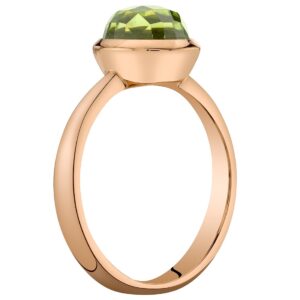 PEORA Peridot Solitaire Dome Ring for Women 14K Rose Gold, Genuine Gemstone Birthstone, 2 Carats Round Shape 7mm, AAA Grade, Size 5, August Birthstone Rings for Women, Women Statement Ring