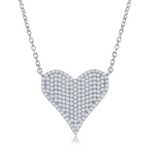 beaux bijoux sterling silver heart necklace for women micro-pave cubic zirconia pendant heart shaped necklace for women