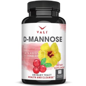 vali d-mannose 1000mg urinary tract health formula. organic cranberry fruit powder & hibiscus. healthy bladder, natural cleanse, fast detox flush, herbal ut function support pills. 60 veggie capsules