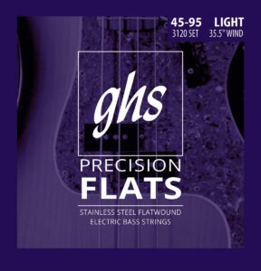 ghs strings medium scale, 4-string bass precision flats, stainless steel flatwound, 35.5" winding, light (.045.095) (3120)