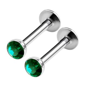 banavega 2pcs surgical steel labret 16 gauge 5/16 8mm 3mm emerald crystal tragus lobe earrings monroe piercing jewelry 0855