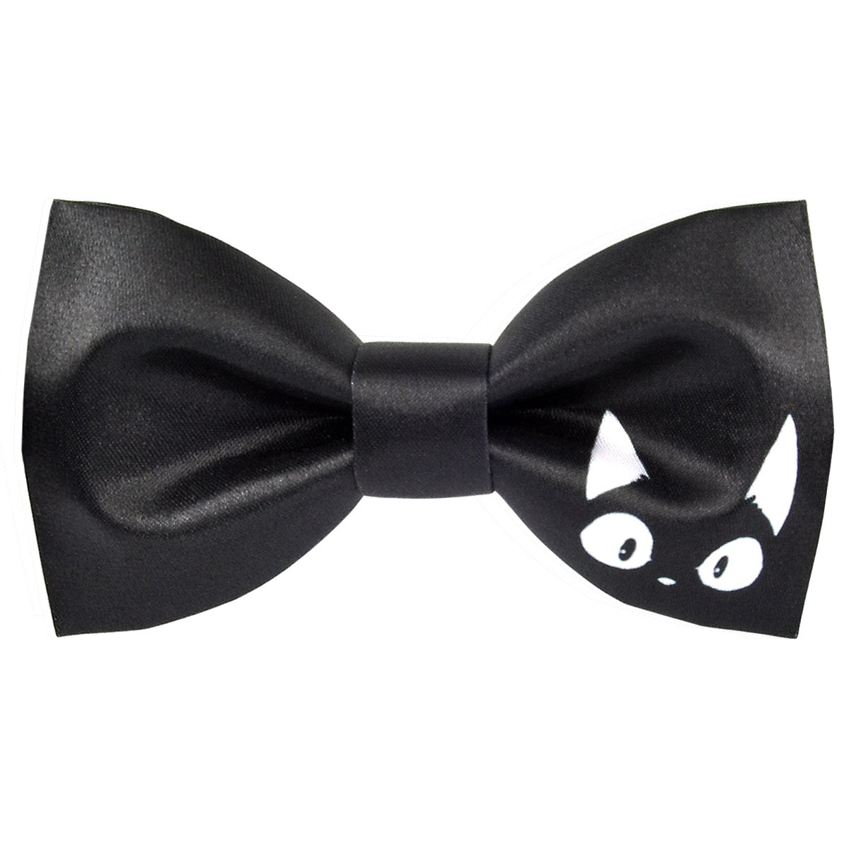 100% Satin Silk Mens Pre-tied Bowtie Solid Bow Ties-Animal Series (black cat black)