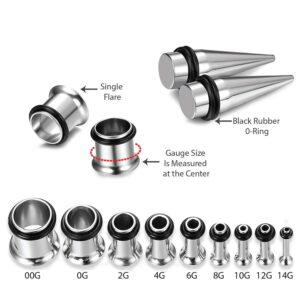 CABBE KALLO 36pcs Ear Stretching Kit Tapers Gauges Set Stainless Steel 14G-00G Plugs and Tunnels Expanders for Women Men Body Piercing Jewelry, Silvertone