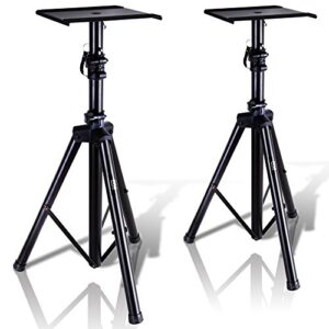 pyle dual studio monitor 2 speaker stand mount kit - heavy duty tripod pair and height adjustable from 34" to 53" w/metal platform base - pstnd32, black