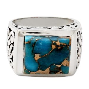 novica artisan handmade .925 sterling silver ring crafted composite turquoise reconstituted blue single stone india 'fascination'