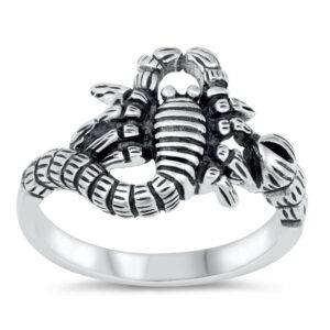 oxidized scorpion dangerous animal biker ring sterling silver band size 6