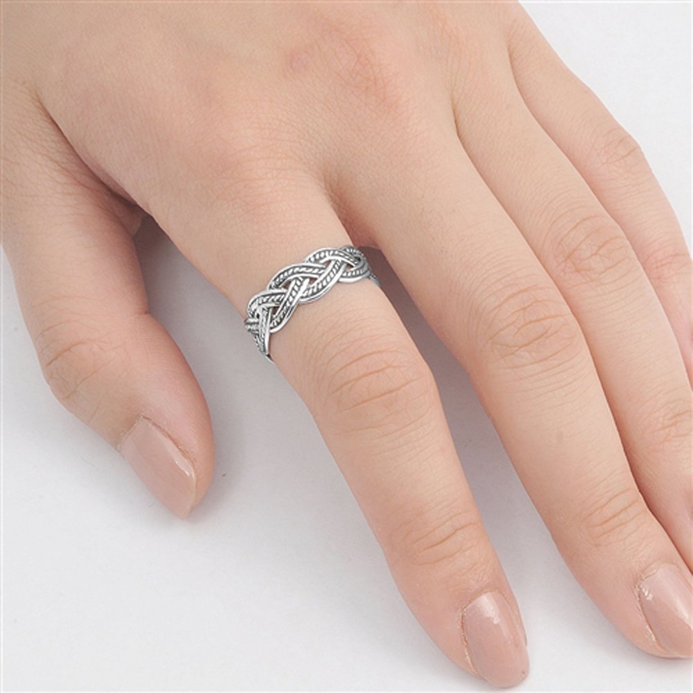 Bali Rope Weave Knot Wedding Ring .925 Sterling Silver Eternity Band Size 9