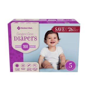 member's mark comfort care baby diapers size 5-168 count (27+lbs.)