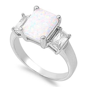 white simulated opal polished solitaire promise ring sterling silver band size 9