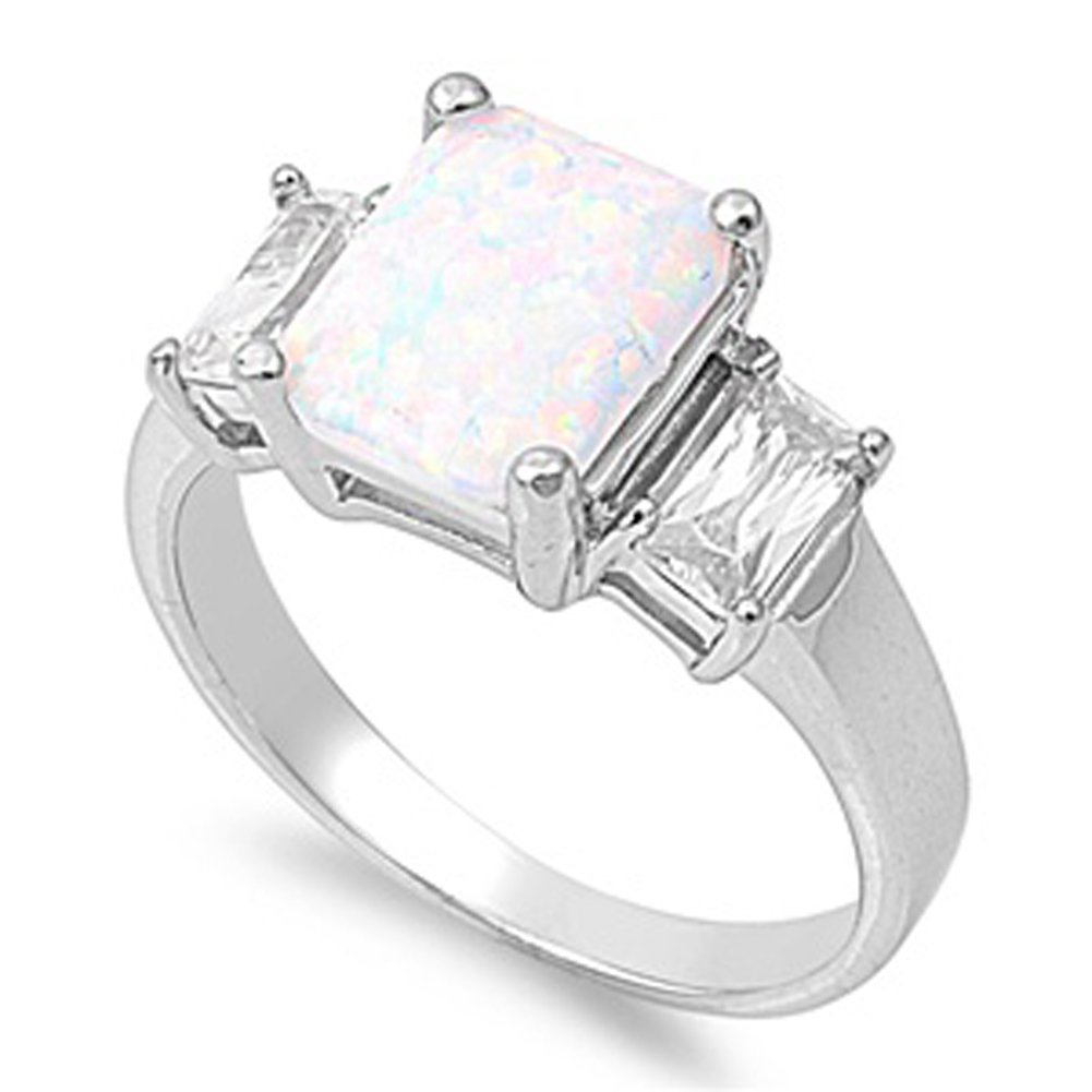 White Simulated Opal Polished Solitaire Promise Ring Sterling Silver Band Size 9