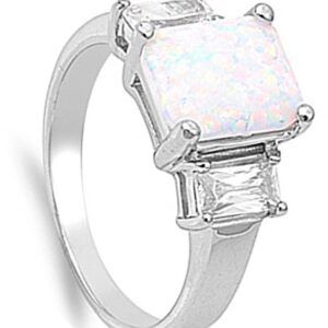 White Simulated Opal Polished Solitaire Promise Ring Sterling Silver Band Size 9