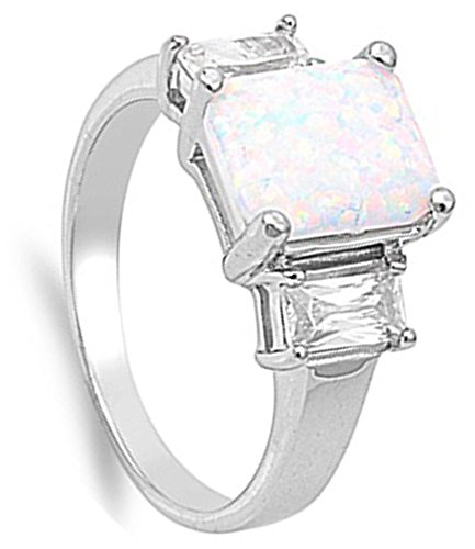 White Simulated Opal Polished Solitaire Promise Ring Sterling Silver Band Size 9