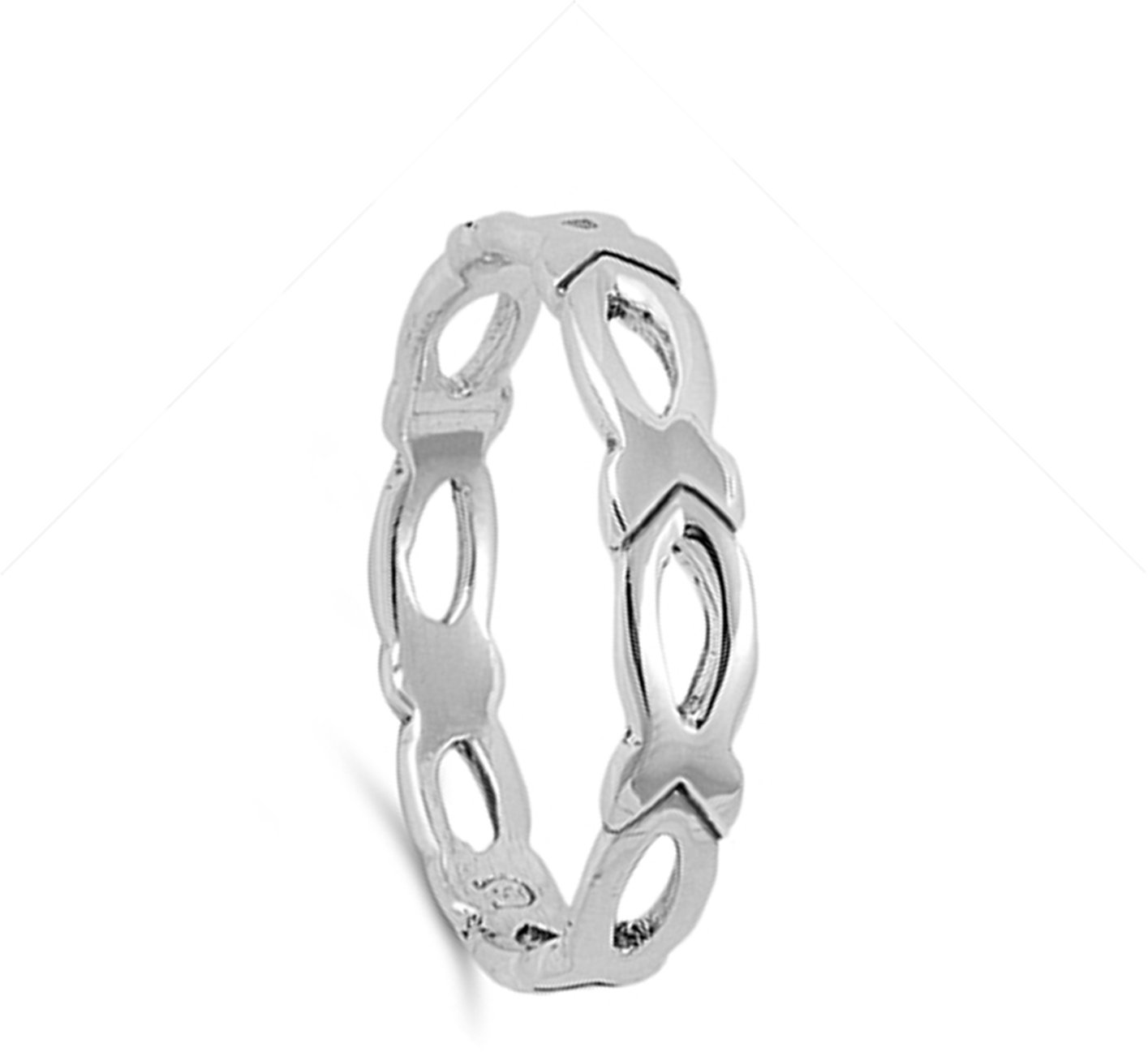 High Polish Christian Fish Loop Stackable Ring Sterling Silver Band Size 7