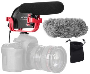 movo vxr4000r directional shotgun condenser video microphone with shockmount, low cut filter, foam + deadcat windscreens and carry case - for dslr cameras and camcorders