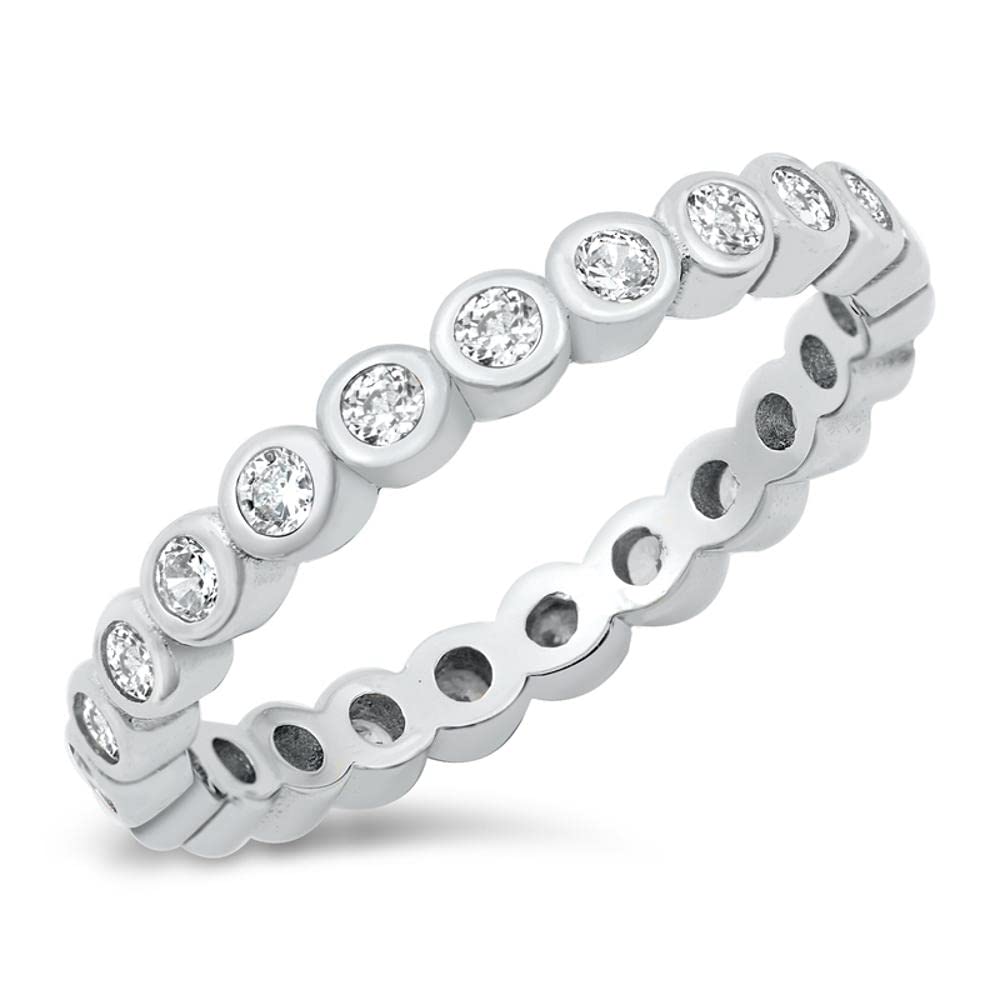 Clear CZ Polished Eternity Circle Ring New .925 Sterling Silver Band Size 7