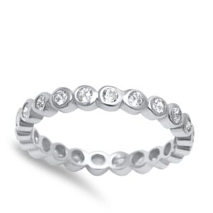 Clear CZ Polished Eternity Circle Ring New .925 Sterling Silver Band Size 7