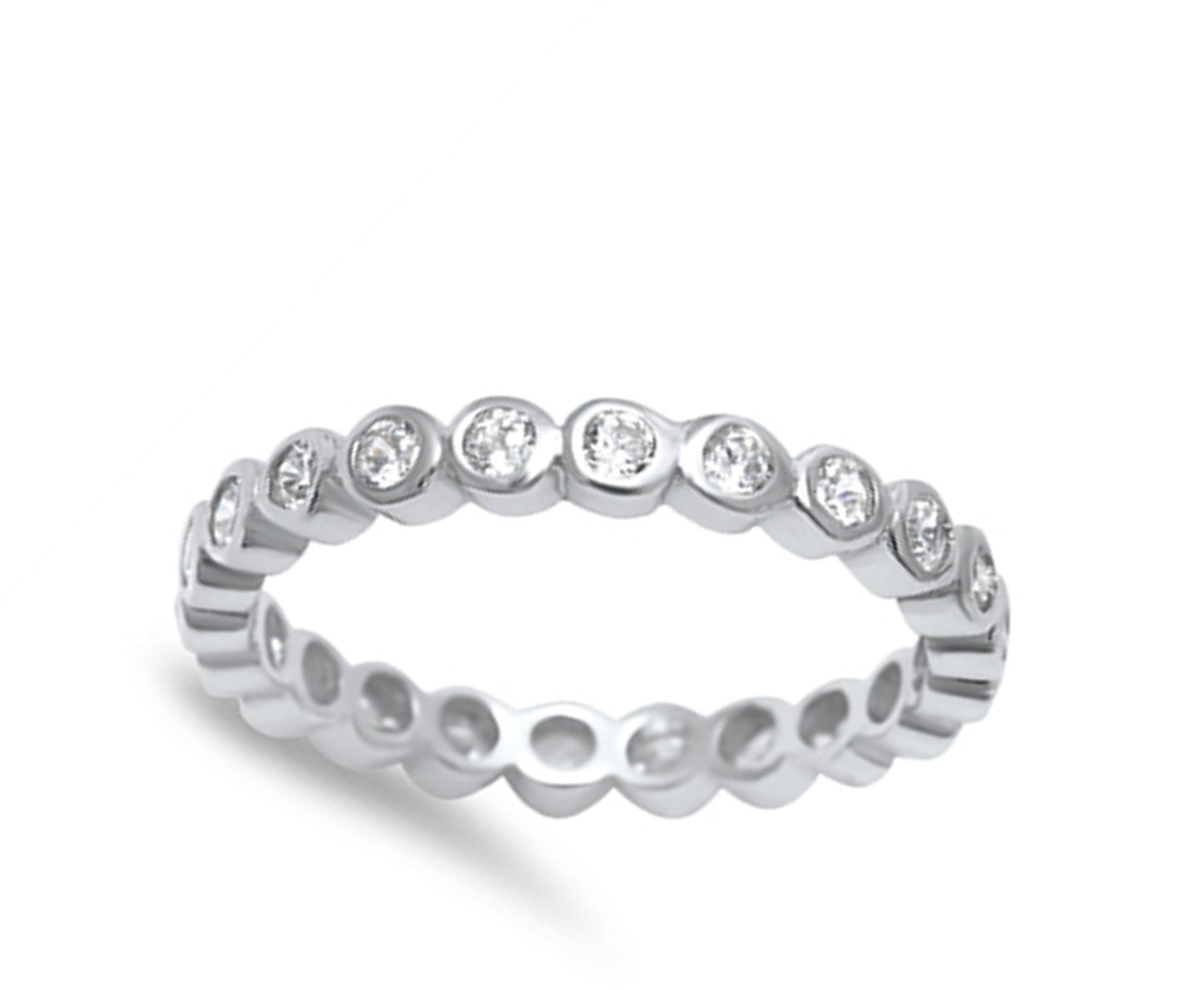 Clear CZ Polished Eternity Circle Ring New .925 Sterling Silver Band Size 7