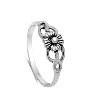 Antiqued Filigree Flower Ring Sterling Silver Hawaiian Plumeria Band Size 6