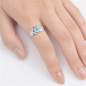 Simulated Turquoise Polished Claddagh Heart Ring New .925 Sterling Silver Band Size 7