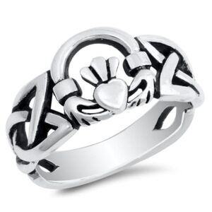 celtic trinity knot claddagh heart ring new .925 sterling silver band size 7