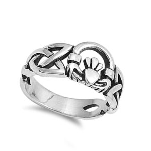 Celtic Trinity Knot Claddagh Heart Ring New .925 Sterling Silver Band Size 7