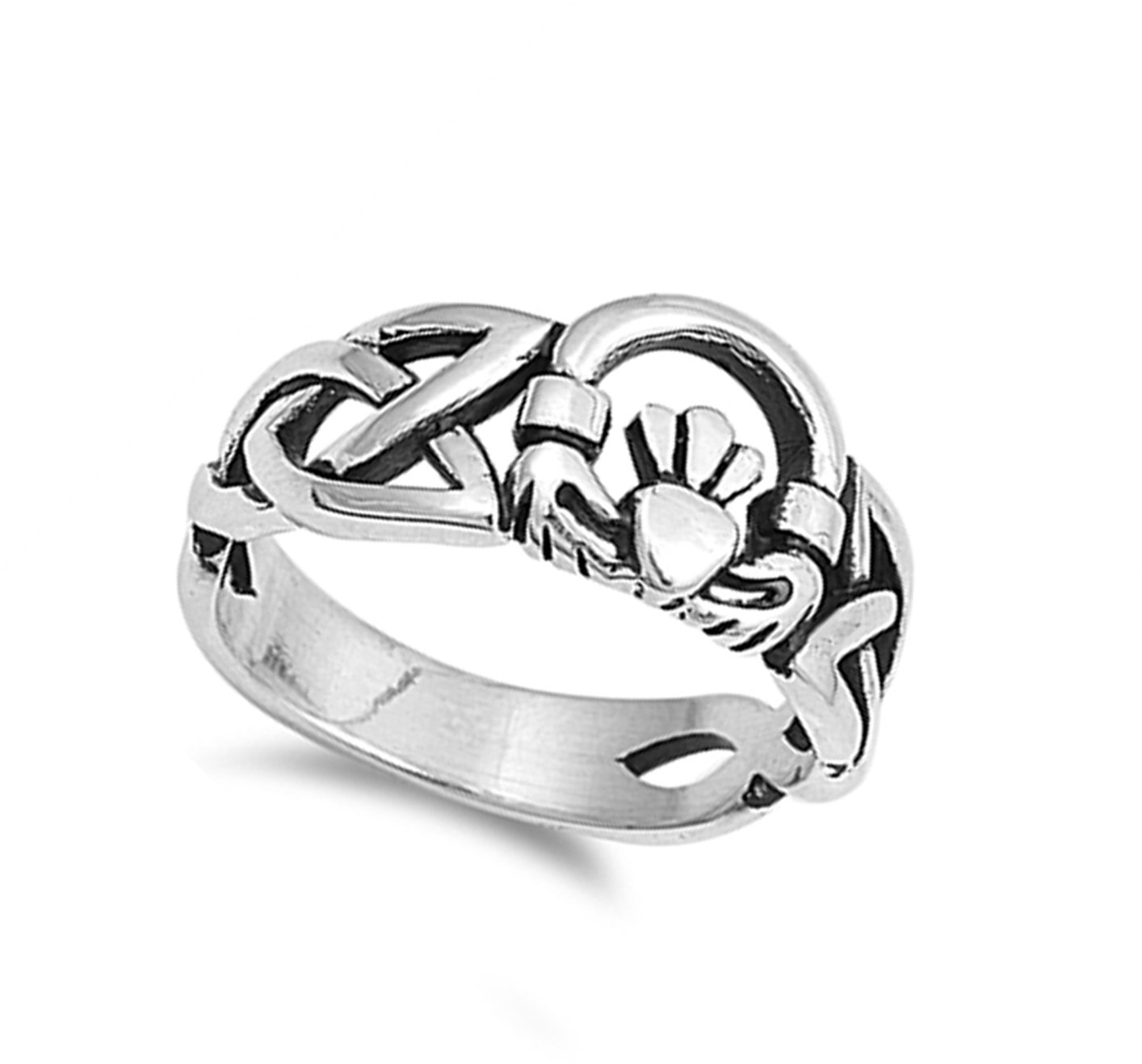 Celtic Trinity Knot Claddagh Heart Ring New .925 Sterling Silver Band Size 7