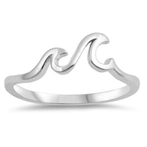 wave ocean sea tropical nature thumb ring .925 sterling silver band size 4