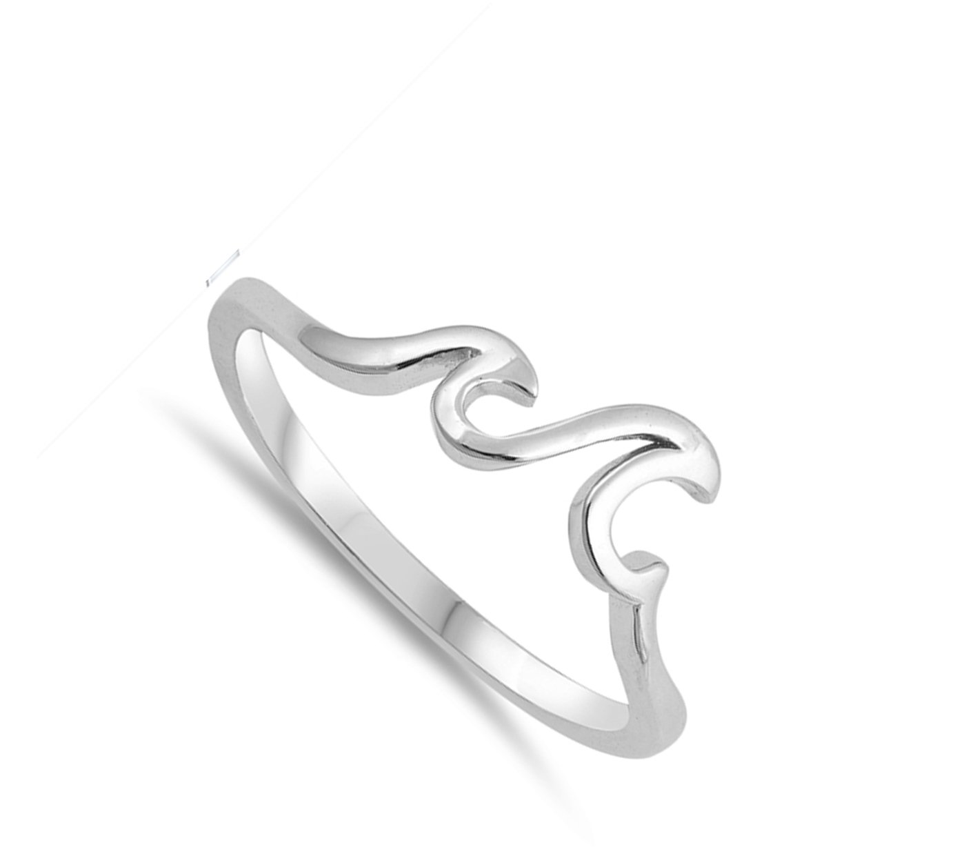 Wave Ocean Sea Tropical Nature Thumb Ring .925 Sterling Silver Band Size 4