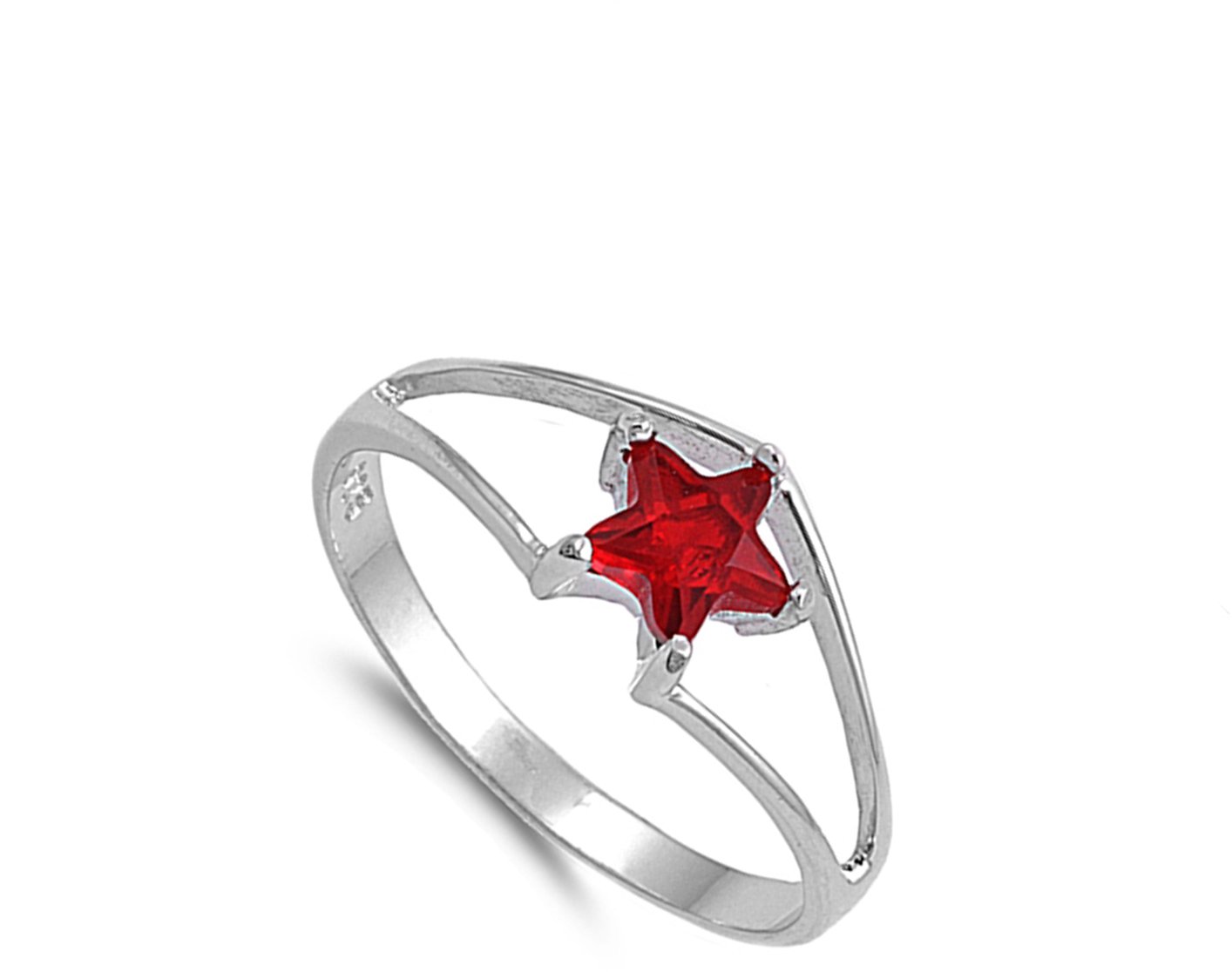 Simulated Ruby Beautiful Star Solitaire Ring New .925 Sterling Silver Band Size 10