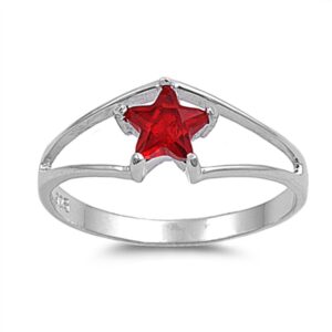 simulated ruby beautiful star solitaire ring new .925 sterling silver band size 10