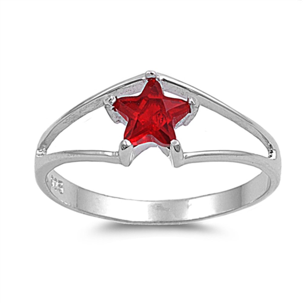 Simulated Ruby Beautiful Star Solitaire Ring New .925 Sterling Silver Band Size 10