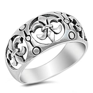 filigree fleur de lis cutout wide ring new .925 sterling silver band size 10