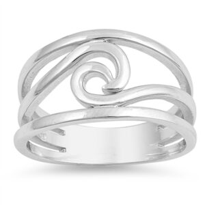 wave cutout ocean sea thumb nature ring new .925 sterling silver band size 6