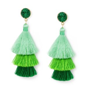 me&hz ombre green tassel earrings for women dangle drop st patricks day earrings boho fringe statement dangling green earrings saint patricks day accessories irish festival gift