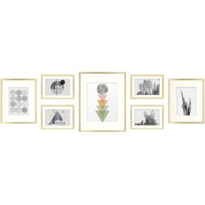 golden state art, 7 pack, one 11x14, two 8x10, and four 5x7 pictures. aluminum photos frame for wall or tabletop display (gold)