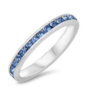 simulated aquamarine beautiful eternity stackable ring sterling silver band size 11