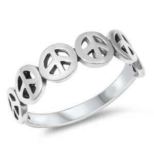 oxidized peace sign stackable beautiful ring 925 sterling silver band size 8