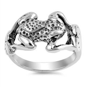 antiqued spotted frog jumping animal ring .925 sterling silver band size 4