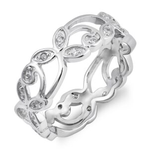 white cz stackable filigree flower ring new .925 sterling silver band size 7