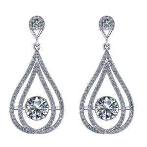 Central Diamond Center Chandelier Dancing Gemstone Dangle Earrings 925 Silver & Pure Brilliance Zirconia - Platinum Plated