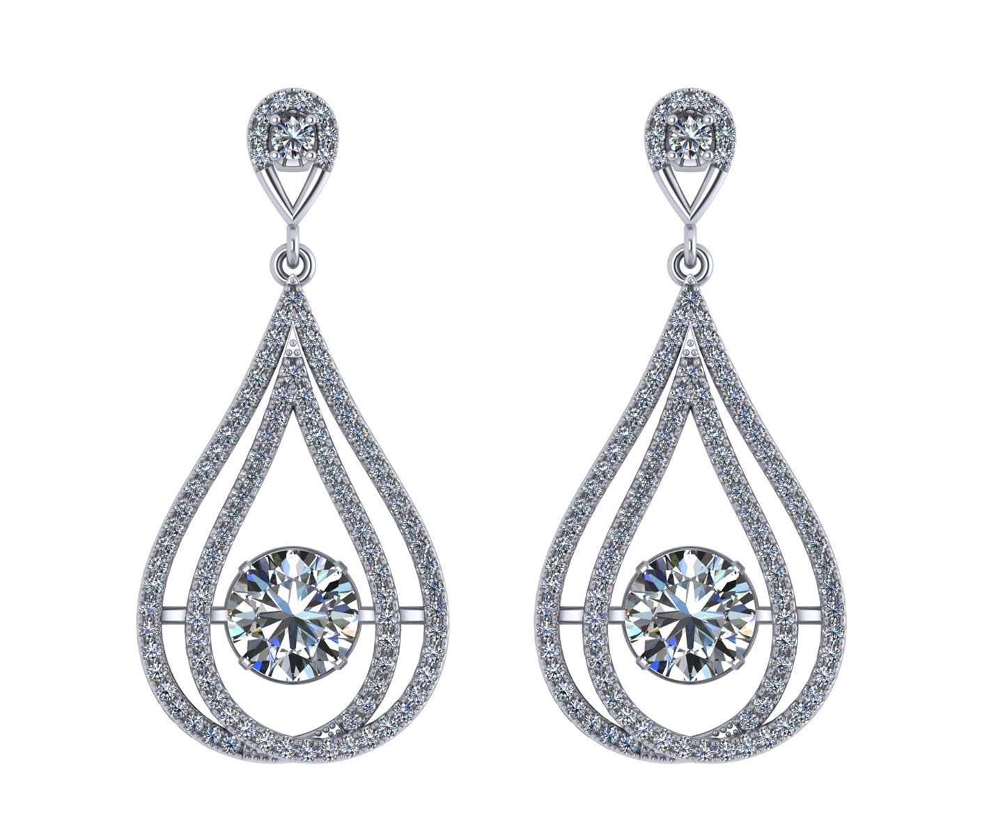 Central Diamond Center Chandelier Dancing Gemstone Dangle Earrings 925 Silver & Pure Brilliance Zirconia - Platinum Plated