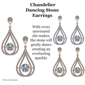 Central Diamond Center Chandelier Dancing Gemstone Dangle Earrings 925 Silver & Pure Brilliance Zirconia - Platinum Plated