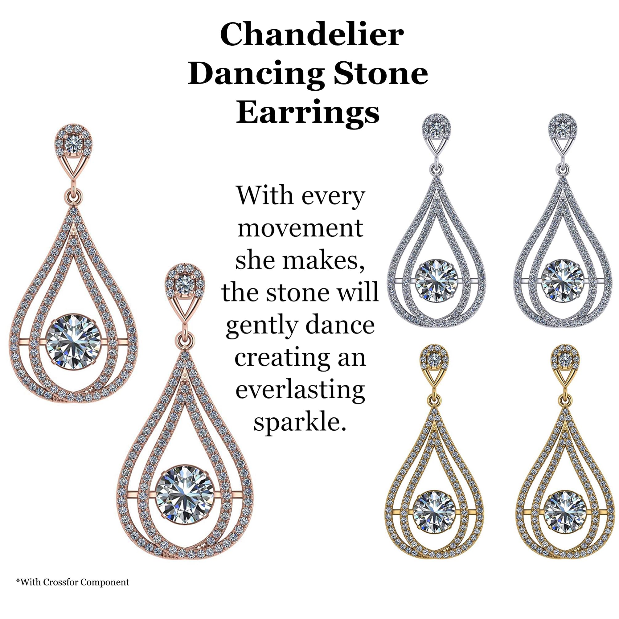 Central Diamond Center Chandelier Dancing Gemstone Dangle Earrings 925 Silver & Pure Brilliance Zirconia - Platinum Plated