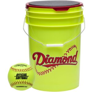 diamond sports official fastpitch 12ysc softballs with bucket 18 ball pack w/bucket, yellow